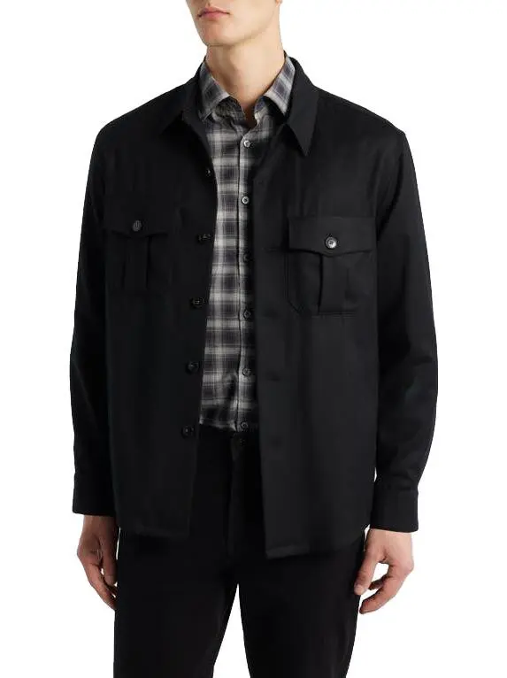 Canali Regular Fit Wool Flannel Overshirt - Black