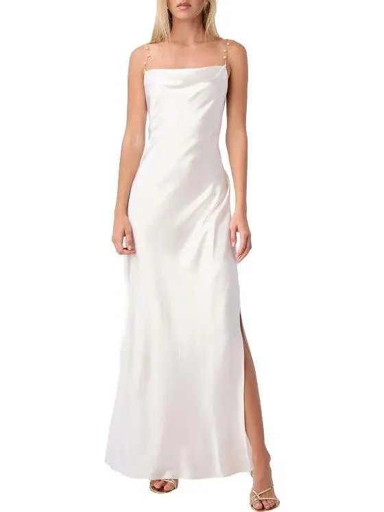 Cami Nyc Shallon Faux Pearl Strap Satin Gown - White