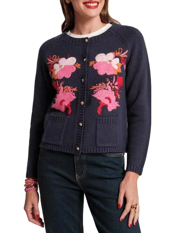 FRANCES VALENTINE Bouquet Cardigan - Navy/pink