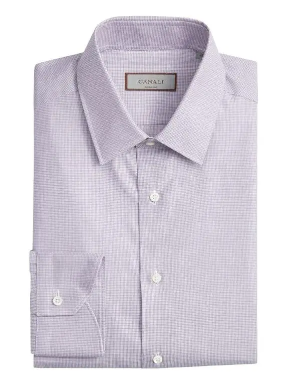 Canali Regular Fit Micro Check Dress Shirt - Purple
