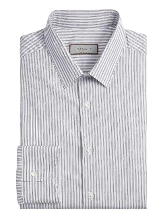 Canali Regular Fit Stripe Dress Shirt - Grey