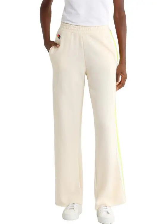 Aviator Nation 5-stripe Wide Leg Sweatpants - Vintage White/white Neon