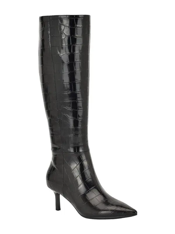 Nine West Kimdee Knee High Boots - Black Croco Print