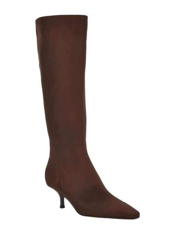 Nine West Havier Knee High Kitten Heel Boots - Dark Brown