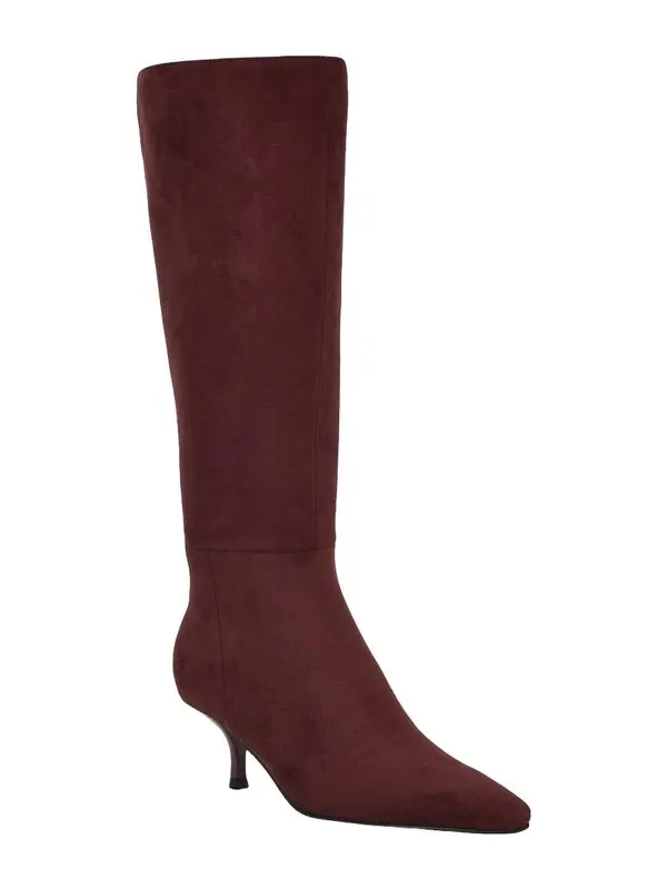 Nine West Havier Knee High Kitten Heel Boots - Dark Red