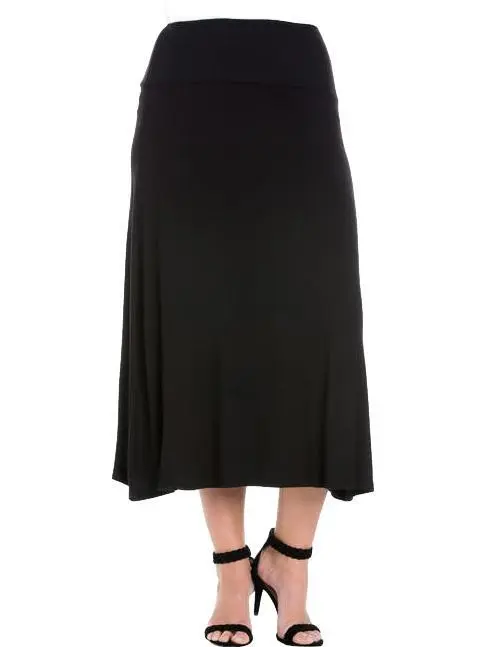 24SEVEN COMFORT APPAREL Elastic Waist Maxi Skirt - Black
