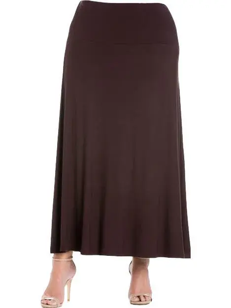 24SEVEN COMFORT APPAREL Elastic Waist Maxi Skirt - Brown