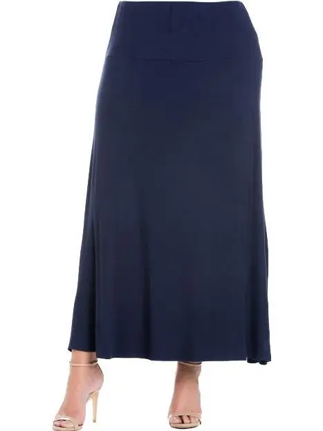 24SEVEN COMFORT APPAREL Elastic Waist Maxi Skirt - Navy