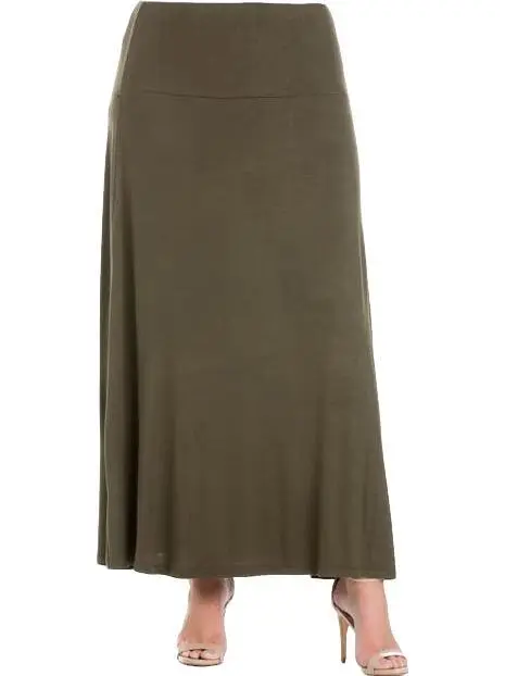 24SEVEN COMFORT APPAREL Elastic Waist Maxi Skirt - Olive