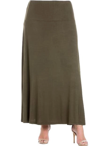 24SEVEN COMFORT APPAREL Elastic Waist Maxi Skirt - Olive
