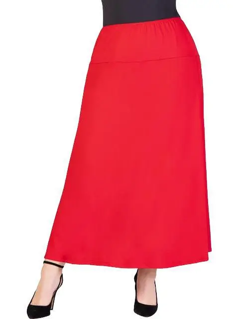 24SEVEN COMFORT APPAREL Elastic Waist Maxi Skirt - Red