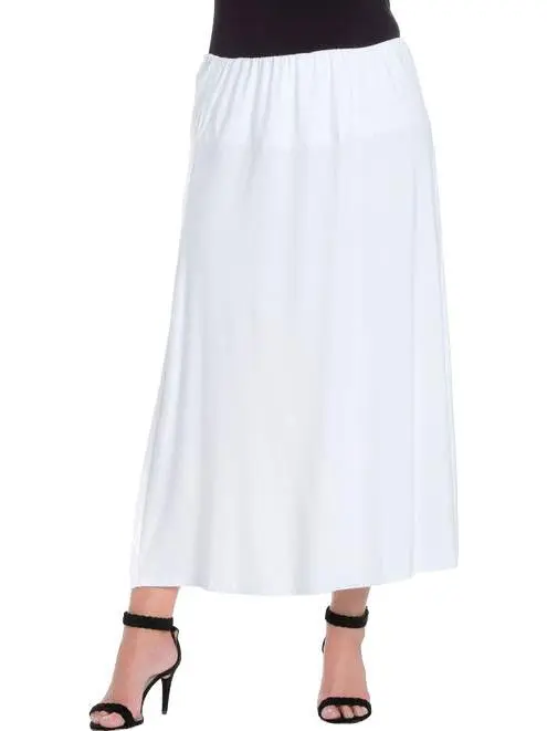 24SEVEN COMFORT APPAREL Elastic Waist Maxi Skirt - White