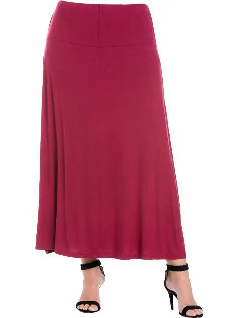 24SEVEN COMFORT APPAREL Elastic Waist Maxi Skirt - Wine