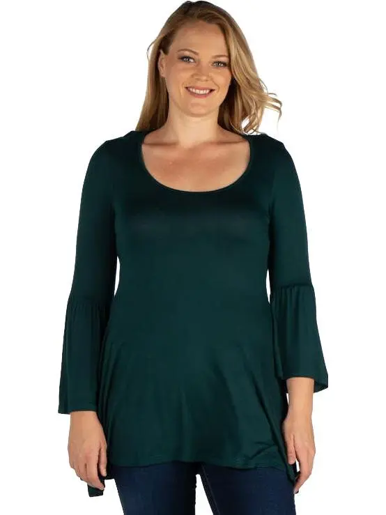 24SEVEN COMFORT APPAREL Long Bell Sleeve Flared Tunic Top - Hunter