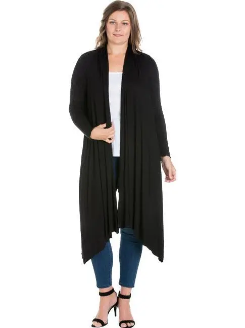 24SEVEN COMFORT APPAREL Extra Long Open Front Cardigan - Black