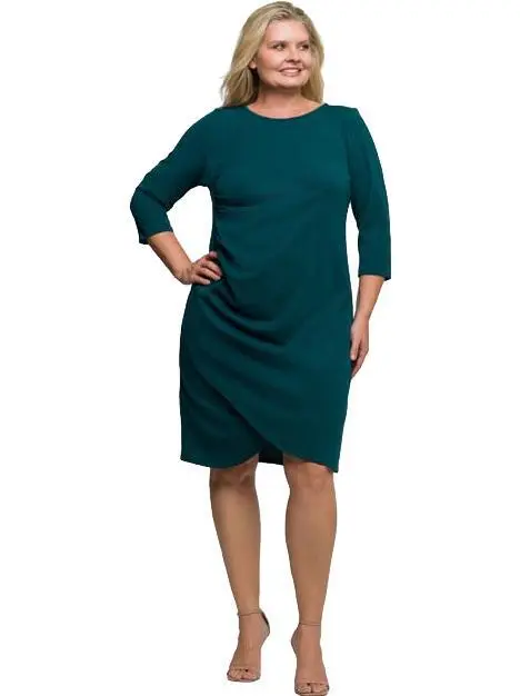 24SEVEN COMFORT APPAREL Three Quarter Sleeve Ruched Tulip Hem Mini Dress - Hunter