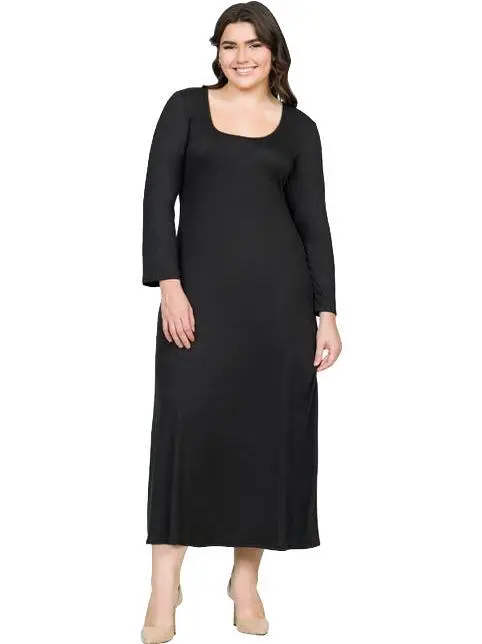 24SEVEN COMFORT APPAREL Long Sleeve Maxi Dress - Black