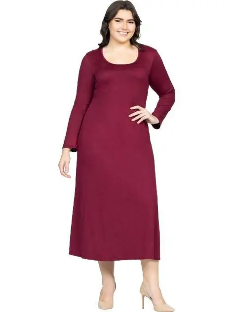 24SEVEN COMFORT APPAREL Long Sleeve Maxi Dress - Wine