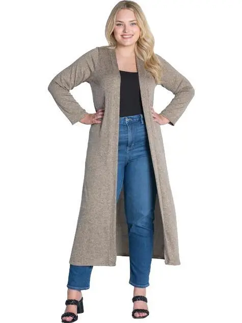 24SEVEN COMFORT APPAREL Open Front Long Duster Cardigan - Taupe