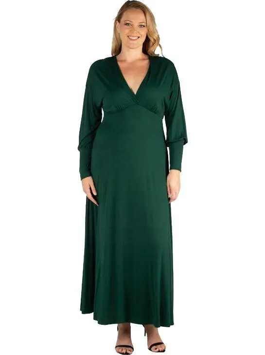 24SEVEN COMFORT APPAREL V-neck Long Sleeve Maxi Dress - Hunter