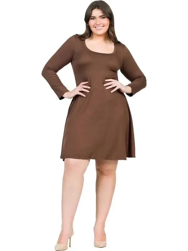 24SEVEN COMFORT APPAREL Classic A-line Mini Dress - Brown
