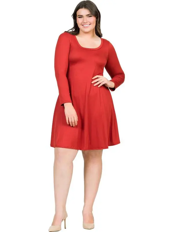 24SEVEN COMFORT APPAREL Classic A-line Mini Dress - Rust