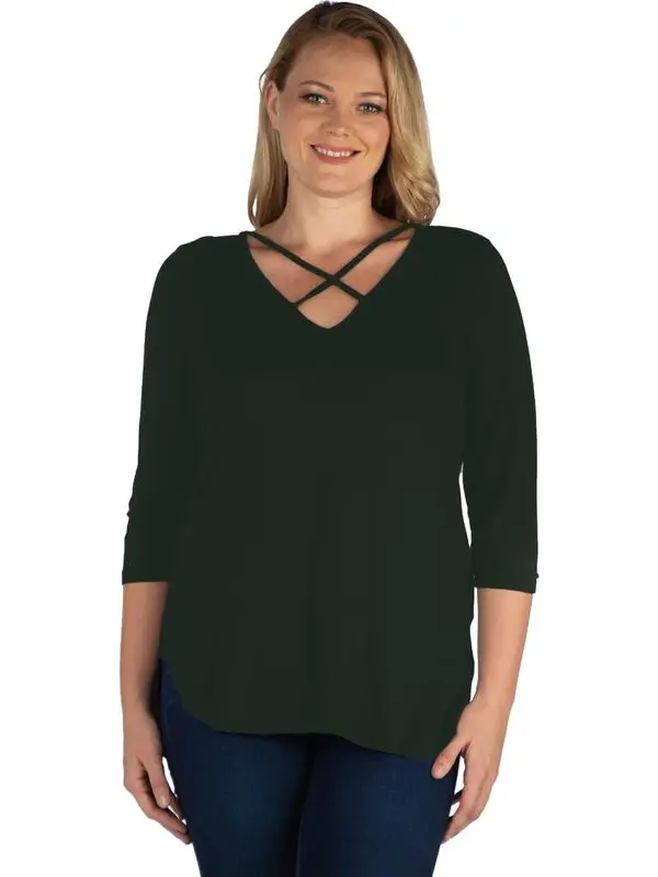 24SEVEN COMFORT APPAREL Criss Cross V-neck Top - Hunter