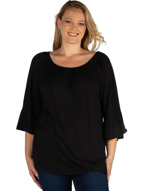 24SEVEN COMFORT APPAREL Bell Sleeve Tunic Top - Black