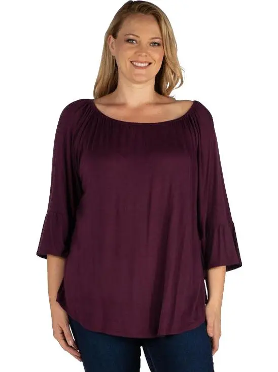 24SEVEN COMFORT APPAREL Bell Sleeve Tunic Top - Plum