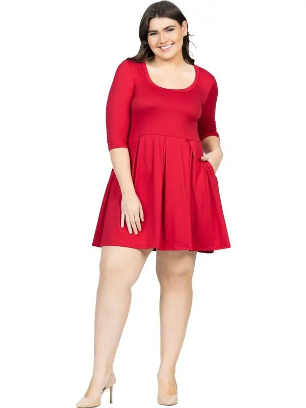 24SEVEN COMFORT APPAREL Fit And Flare Dress - Red