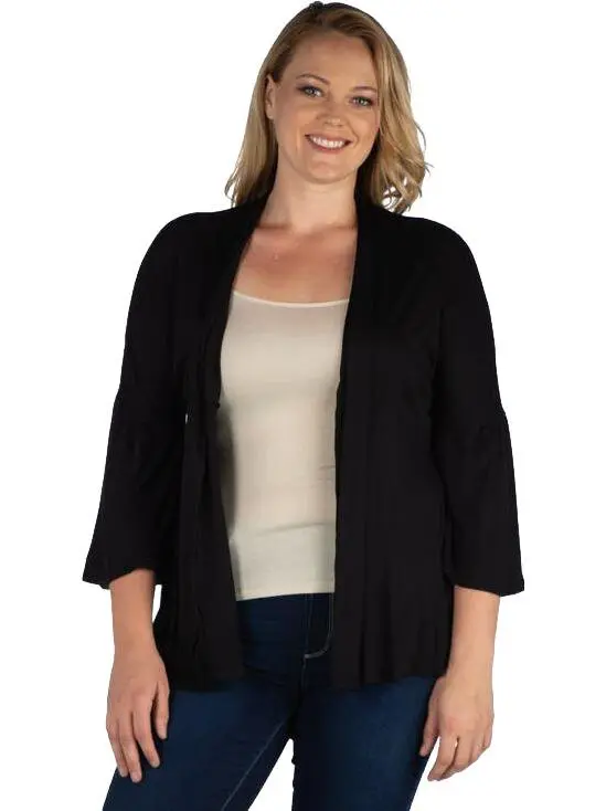 24SEVEN COMFORT APPAREL Bell Sleeve Flared Open Front Cardigan - Black