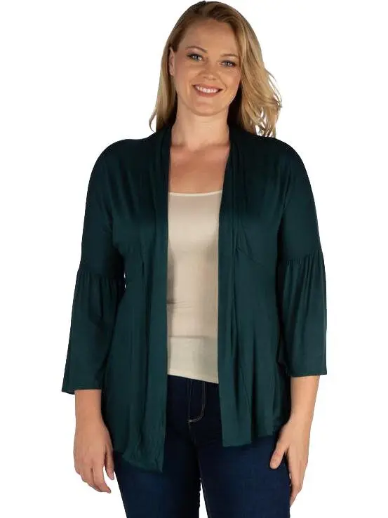 24SEVEN COMFORT APPAREL Bell Sleeve Flared Open Front Cardigan - Hunter