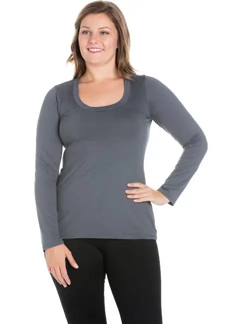 24SEVEN COMFORT APPAREL Solid Long Sleeve Scoop Neck Tee - Charcoal