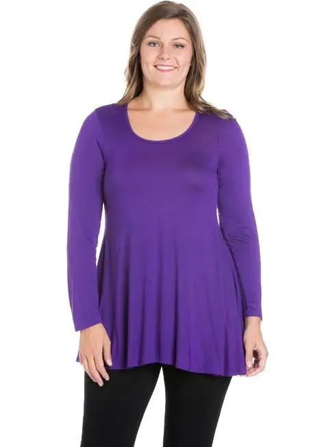 24SEVEN COMFORT APPAREL Long Sleeve Swing Tunic Top - Amethyst