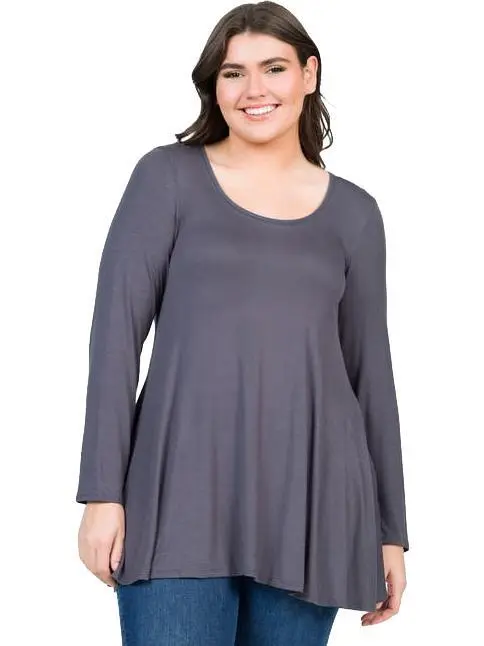 24SEVEN COMFORT APPAREL Long Sleeve Swing Tunic Top - Charcoal