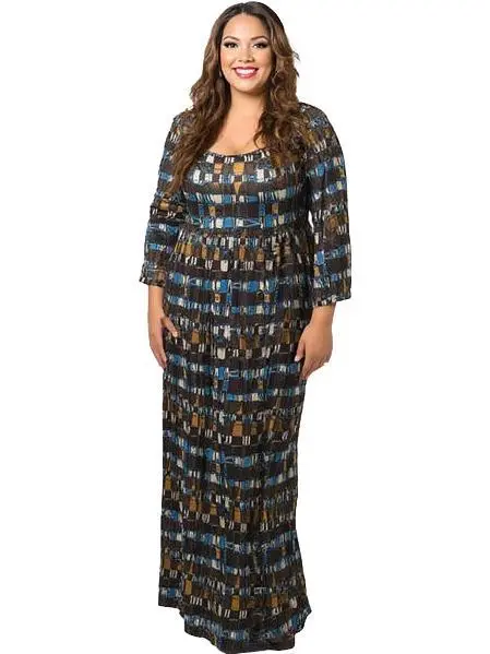 24SEVEN COMFORT APPAREL Geometric Print Empire Waist Maxi Dress - Multi