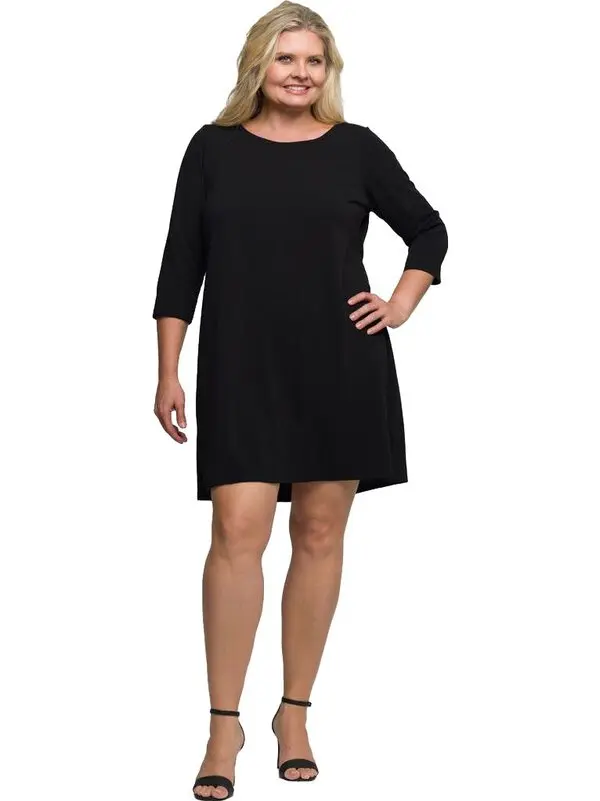 24SEVEN COMFORT APPAREL A-line Knee Length Dress With 3/4 Sleeves - Black