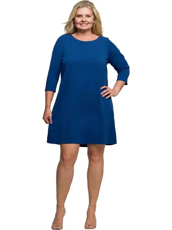 24SEVEN COMFORT APPAREL A-line Knee Length Dress With 3/4 Sleeves - Denim