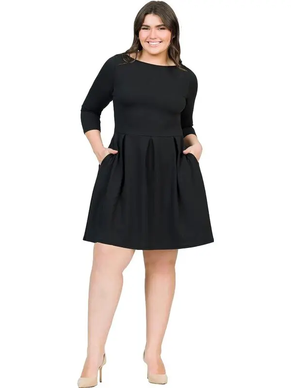24SEVEN COMFORT APPAREL Fit And Flare Pocket Dress - Black