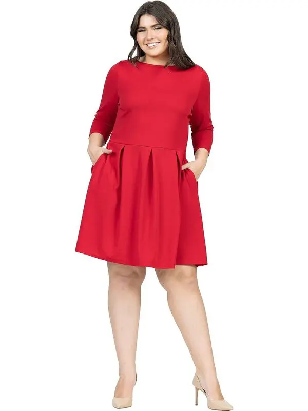 24SEVEN COMFORT APPAREL Fit And Flare Pocket Dress - Red