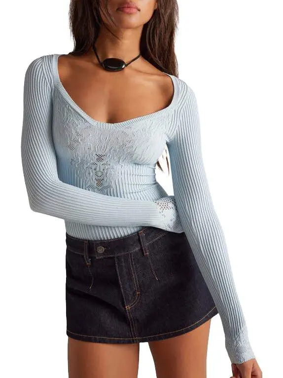 Free People Pointelle And Ribbed Knit Top - Cashmere Blue