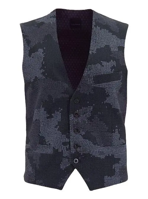 LORDS OF HARLECH Wesley Tailored Wool Waistcoat - Camo Mosaic Coal