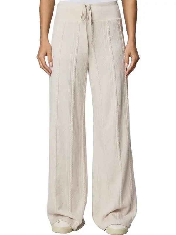 Splendid Cable Drawstring Wide Leg Pants - Pale Oak White Heather