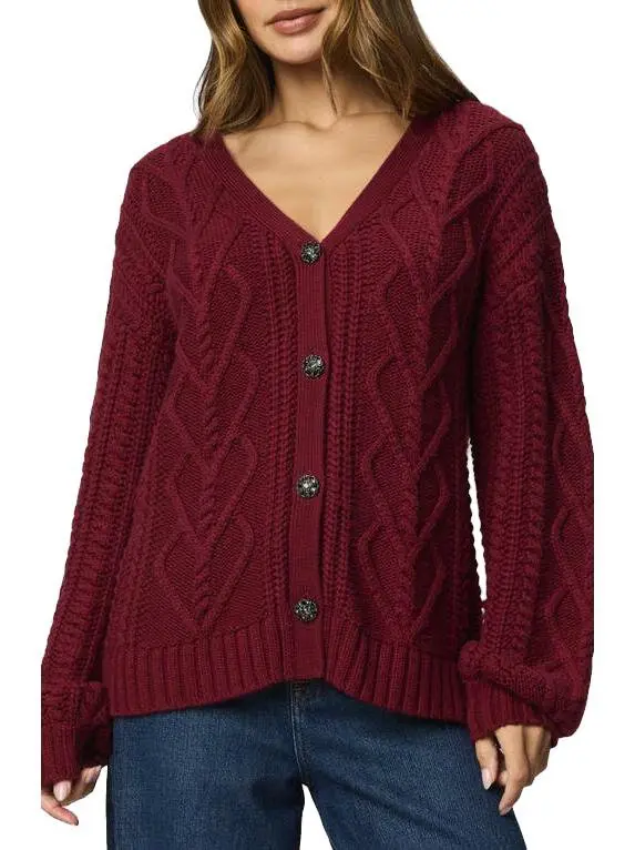 Splendid Harlow Hearts Rhinestone Cable Stitch Cardigan - Cherry On Top Red