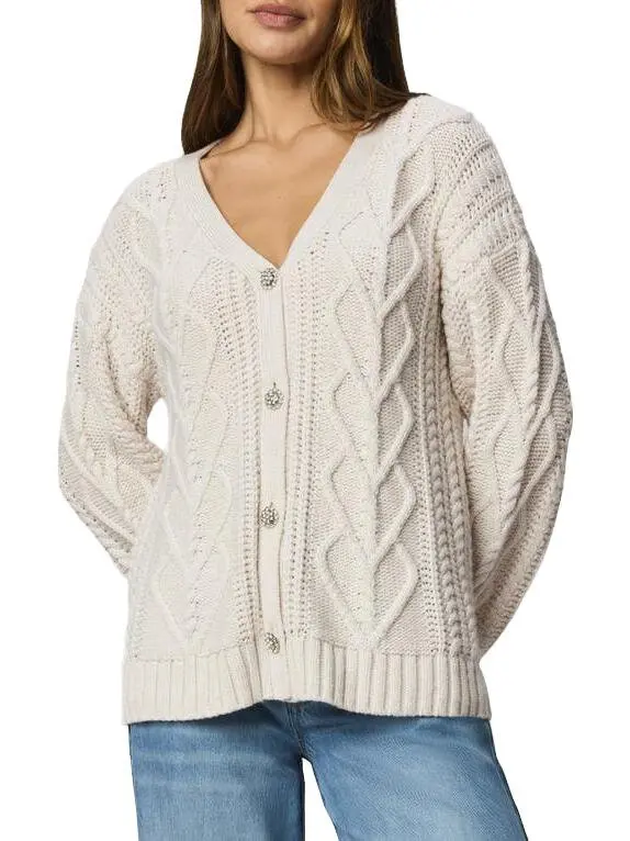 Splendid Harlow Hearts Rhinestone Cable Stitch Cardigan - Pale Oak White Heather