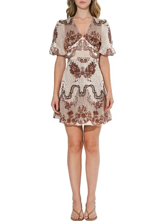 Adelyn Rae Abigail Placed Print Minidress - Mocha/brown