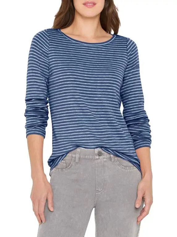 NIC+ZOE Stripe Long Sleeve Boat Neck T-shirt - Blue Multi