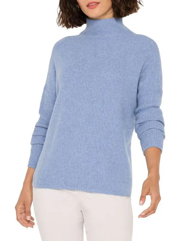 NIC+ZOE Waffle Stitch Funnel Neck Sweater - Dusty Moonstone