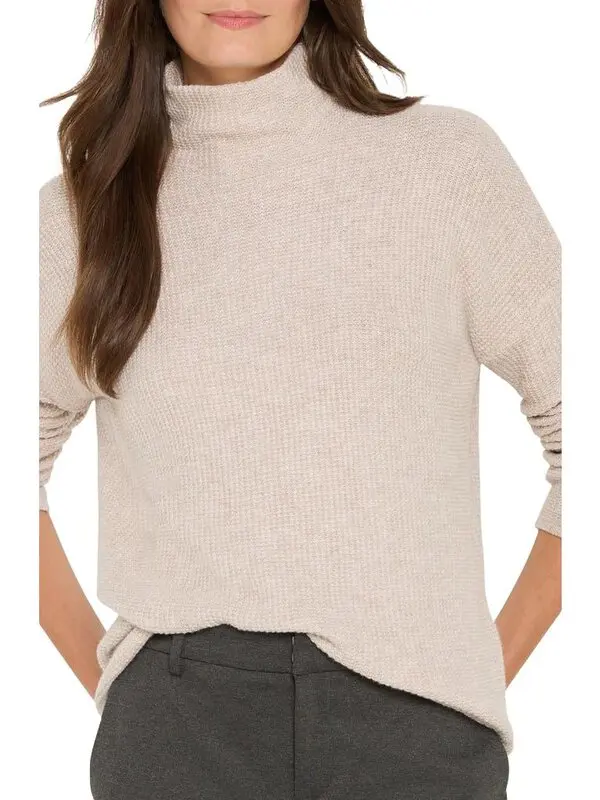 NIC+ZOE Waffle Stitch Funnel Neck Sweater - Pebble
