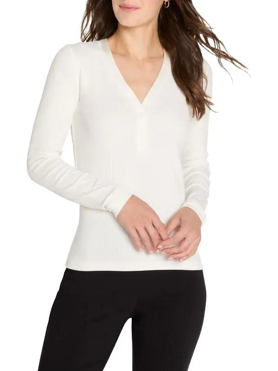 NIC+ZOE Trimmed Knit Rib V-neck Top - Classic Cream